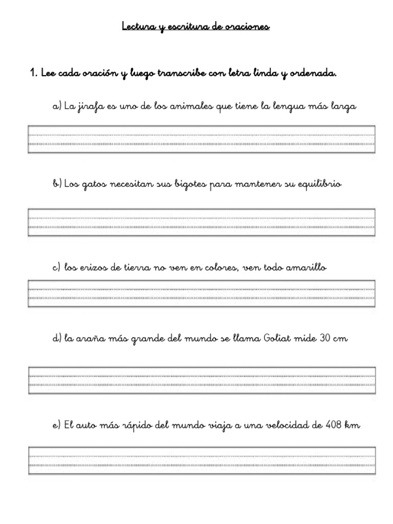 Lectura y Escritura de Oraciones | PDF
