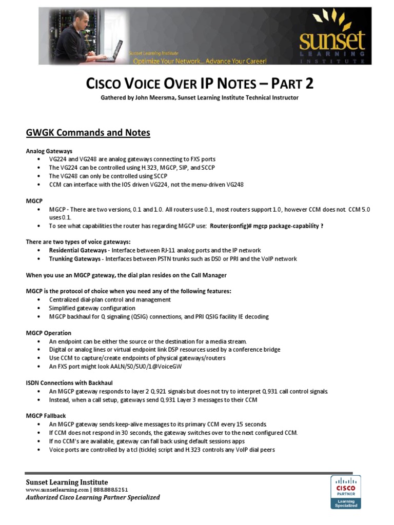 SLI Cisco Voice Notes Part 2 | PDF | Voice Over Ip | Router (Computing)