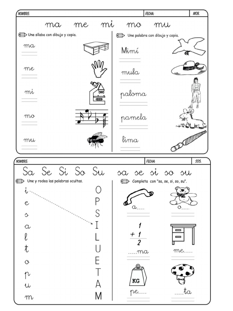 Fichas de Silabas Con M | PDF