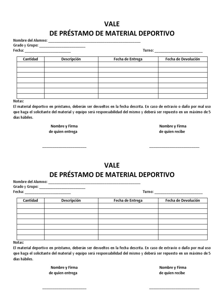 Formato Vale de Prestamo de Equipo | PDF
