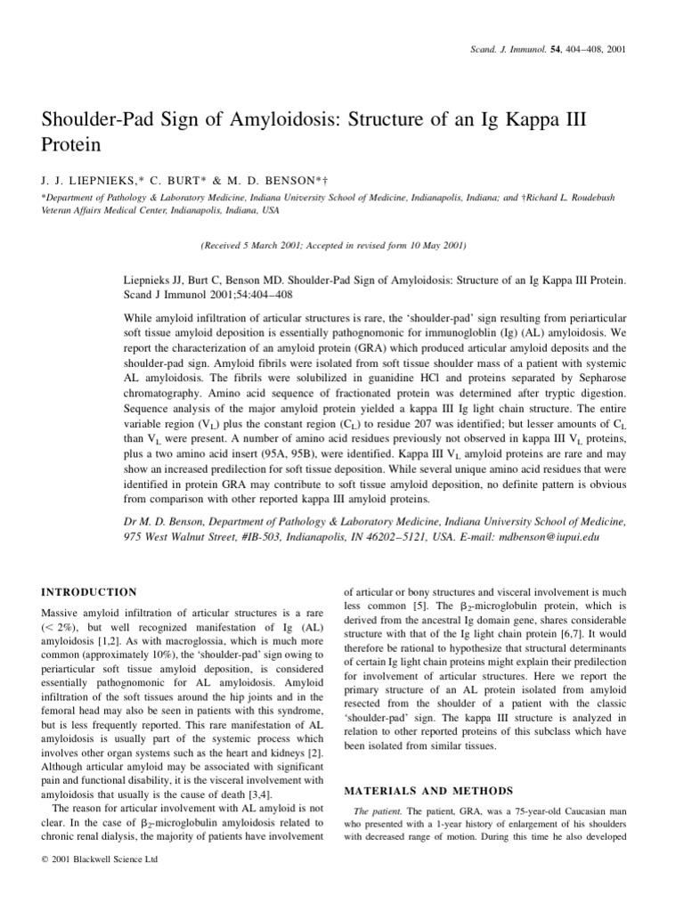 Shoulder-Pad Sign of Amyloidosis: Structure of An Ig Kappa III Protein ...