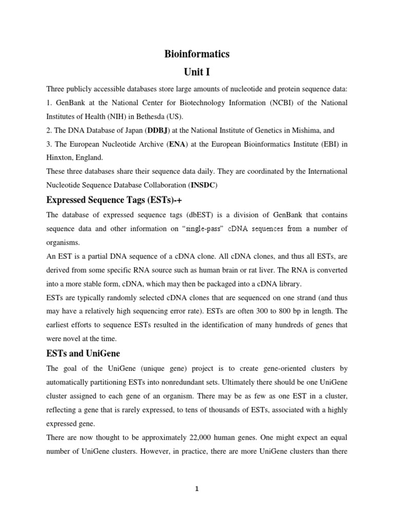 Bioinformatics Unit I | PDF | National Center For Biotechnology ...