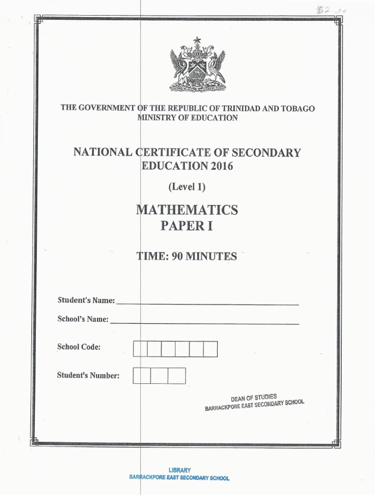 NCSE Mathematics (2016) Paper 1 Part 1 PDF | PDF