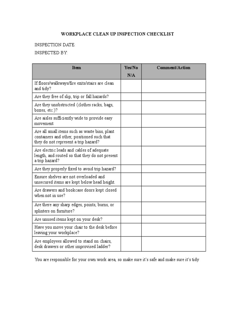 Workplace Inspection Checklist | PDF