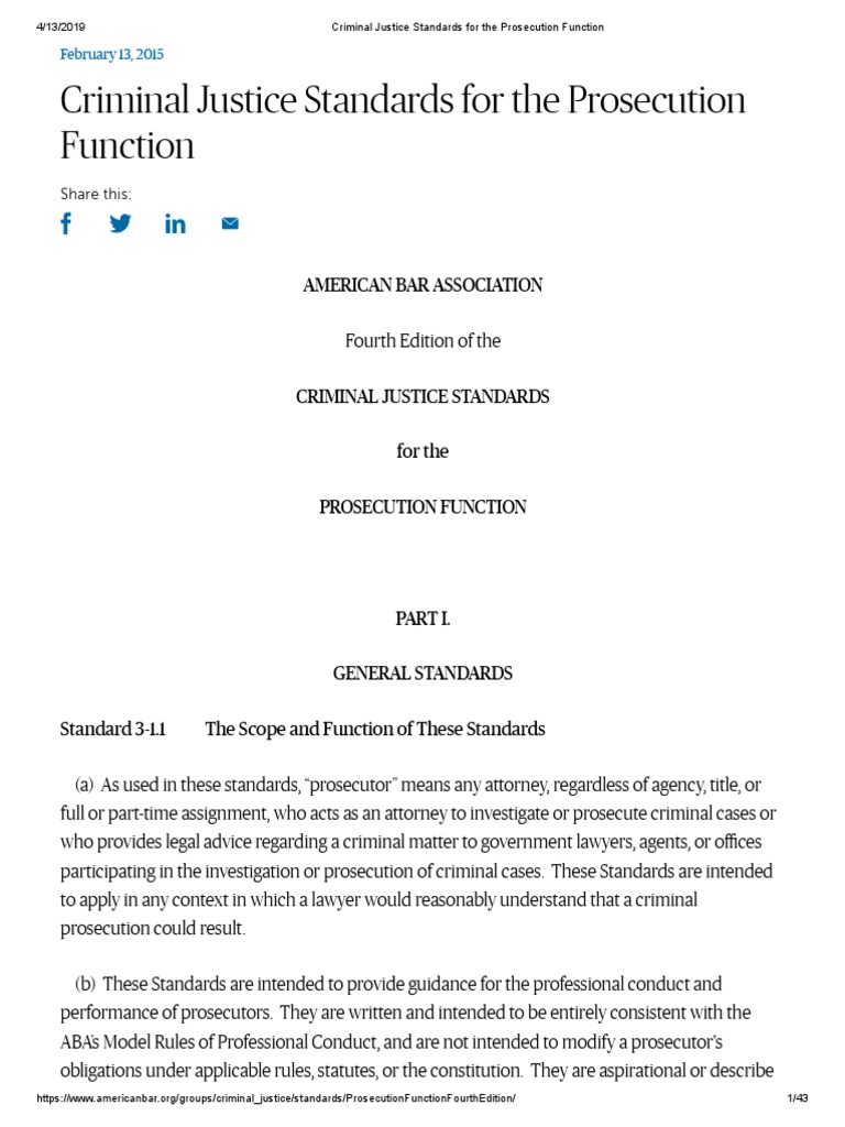 Criminal Justice Standards For The Prosecution Function IMP | PDF ...