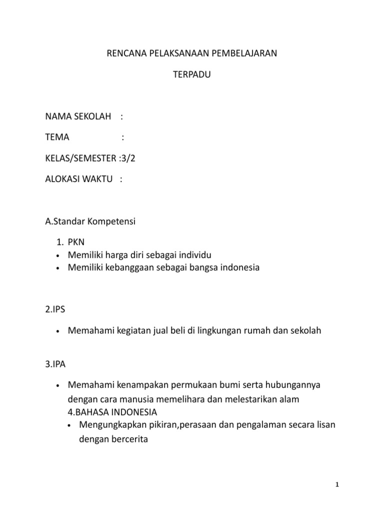 Tugas RPP Terpadu Bu Melda | PDF