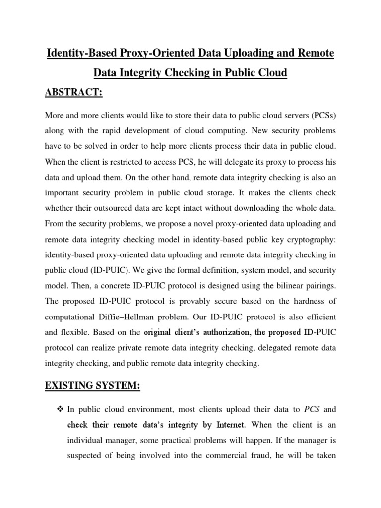 LSJ1617-Identity-Based Proxy-Oriented Data Uploading and | PDF | Cloud Computing | Cryptography
