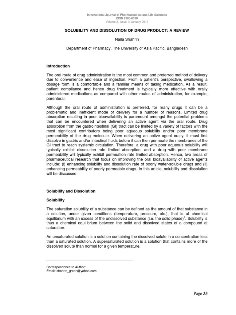 Solubility and Dissolution of Drug Product PDF | PDF | Solubility | Solvation