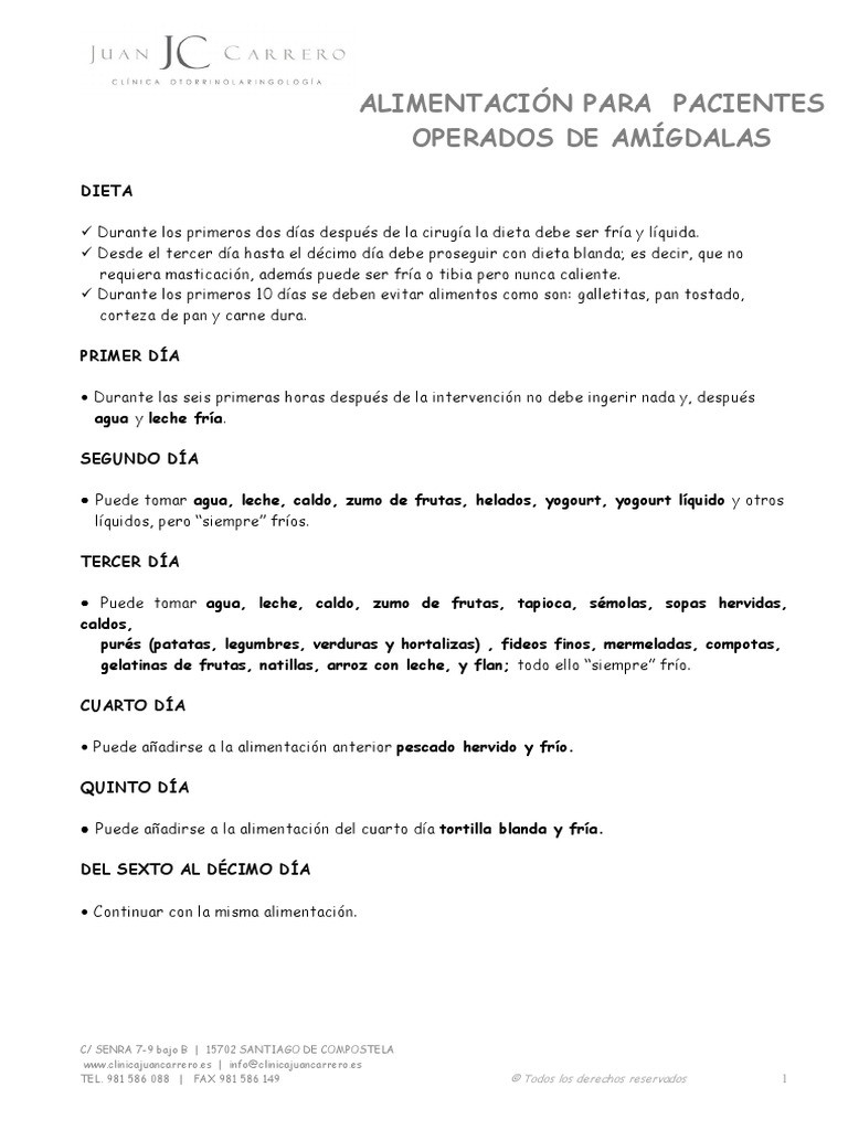 Dieta y Recomendaciones Post-Amigdalectomía | PDF | Caldo | Dolor