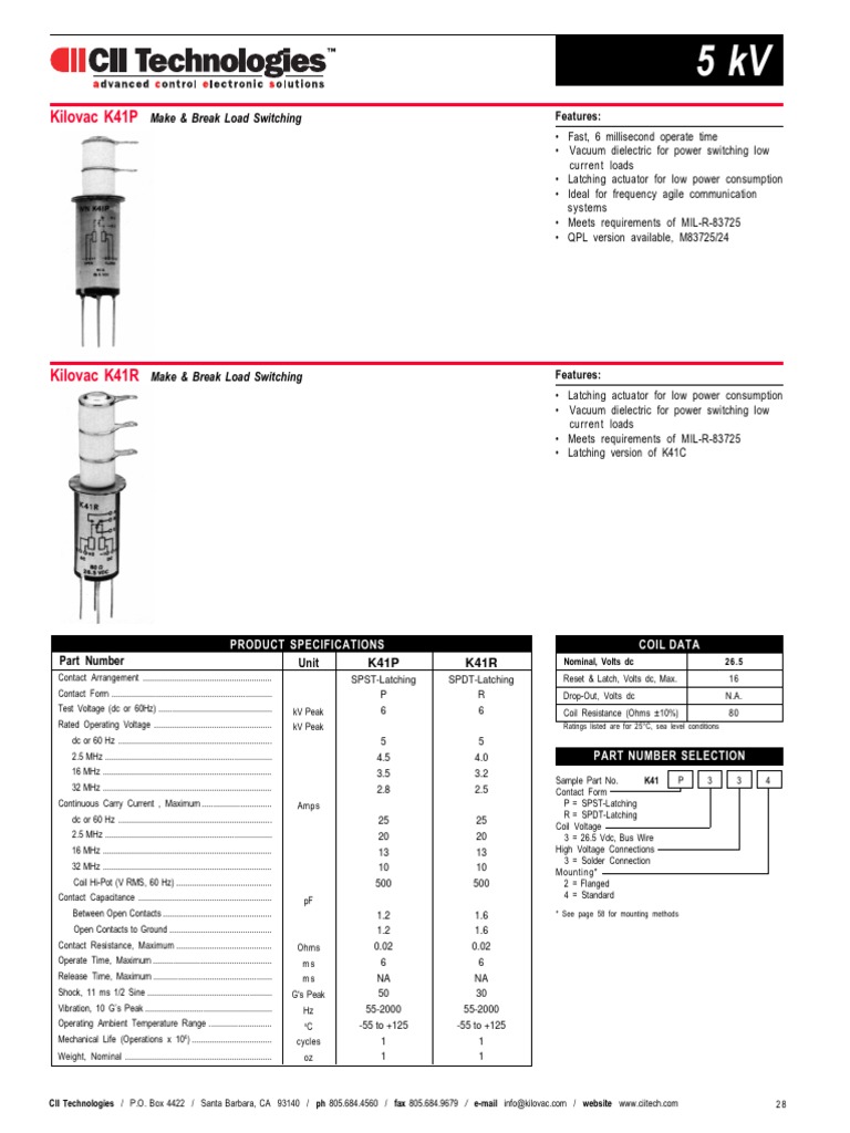 Kilovac K41 Series Load Switch Specs | PDF | Hertz | Volt