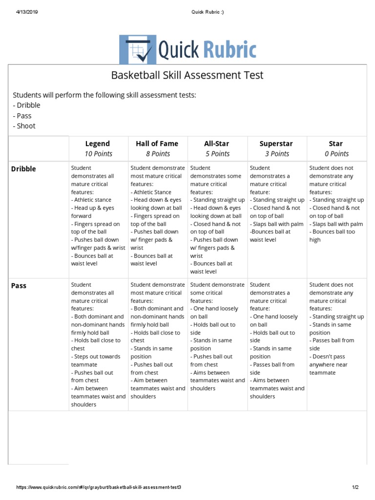 Quick Rubric - ) | PDF | Sports Rules And Regulations | Leisure