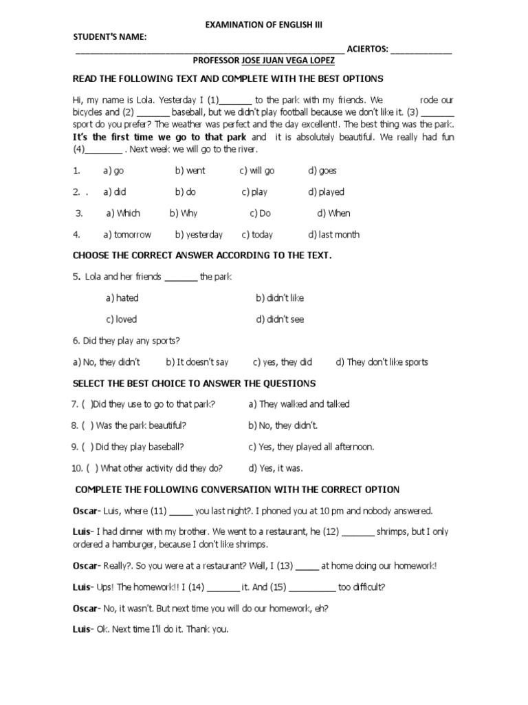 Examination of English III b1 | PDF
