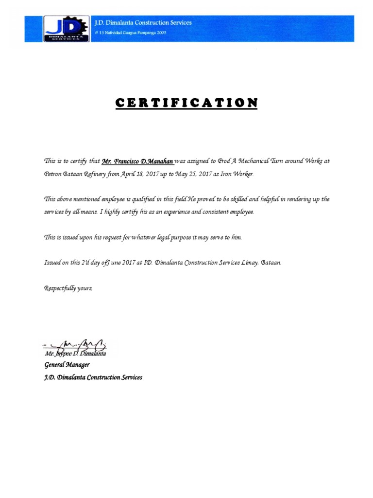 JD Dimalanta Const. Ser. | PDF