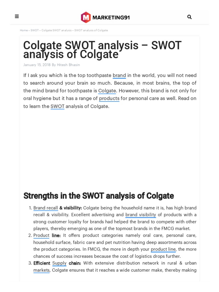 WWW Marketing91 Com Swot Analysis of Colgate | PDF | Brand | Marketing