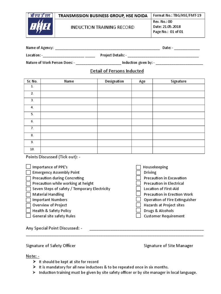 Induction Format BHEL