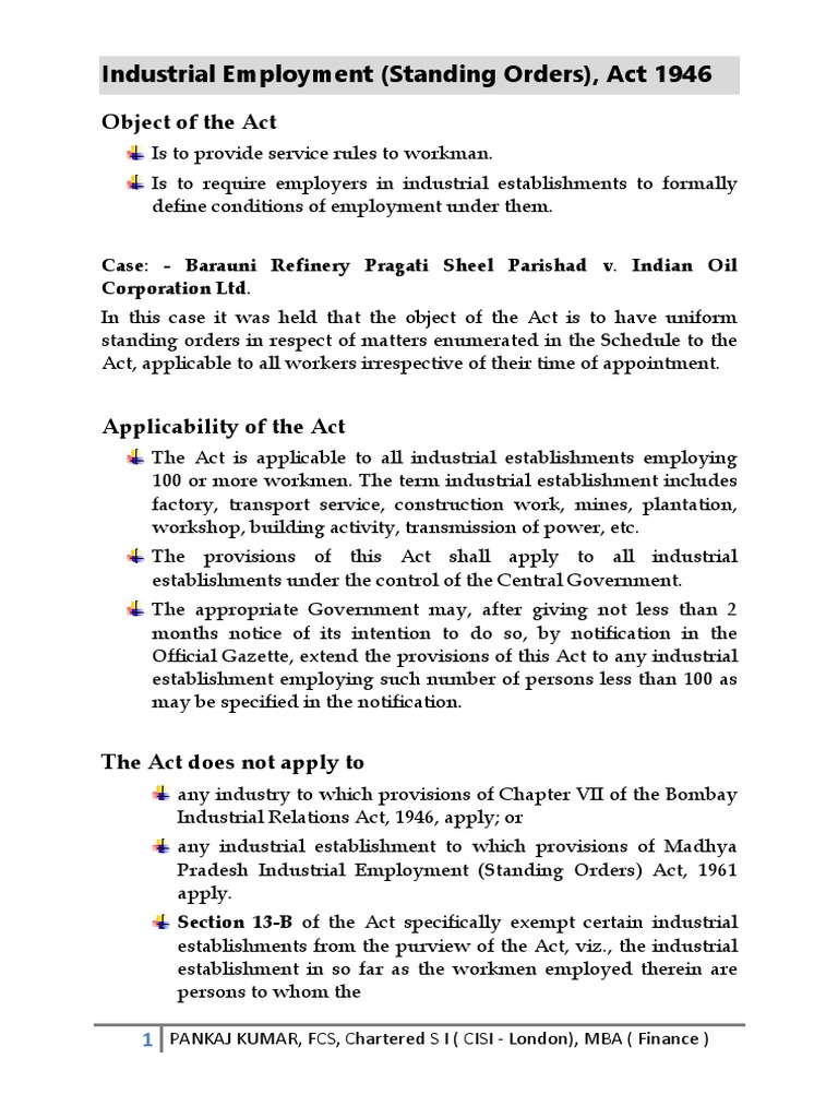 Industrial Employment (Standing Orders) Act, 1946 | PDF | Strike Action | Supreme Courts