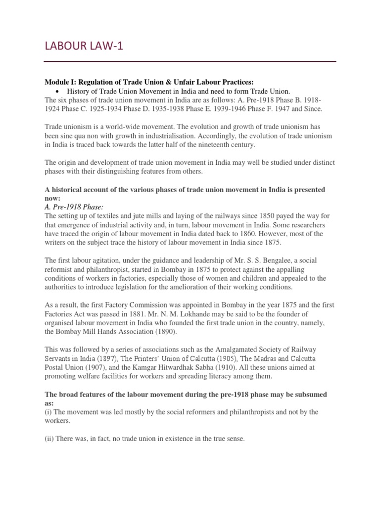 LABOUR LAW Notes | PDF | Collective Bargaining | National Labor ...