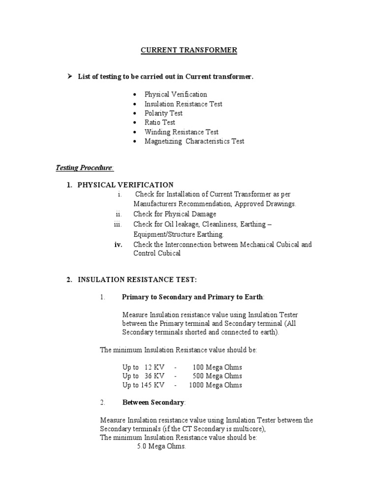 Currnt Transformer Testing Procedure | Download Free PDF | Transformer ...