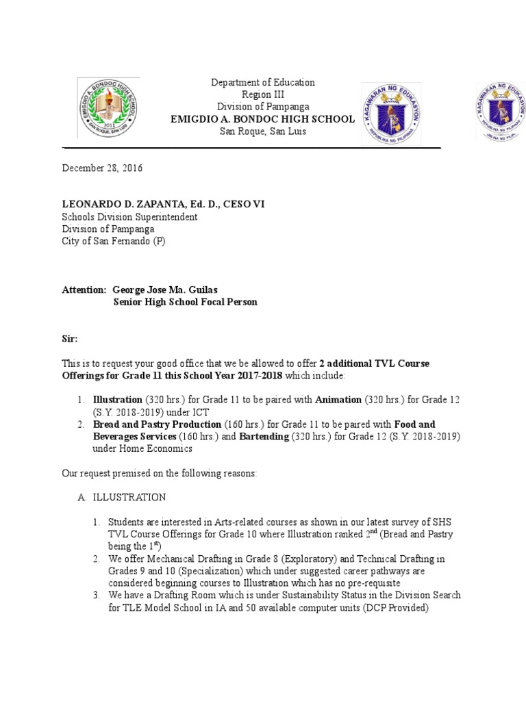 Request For Additional Course Offerings For SHS | PDF | Academia ...