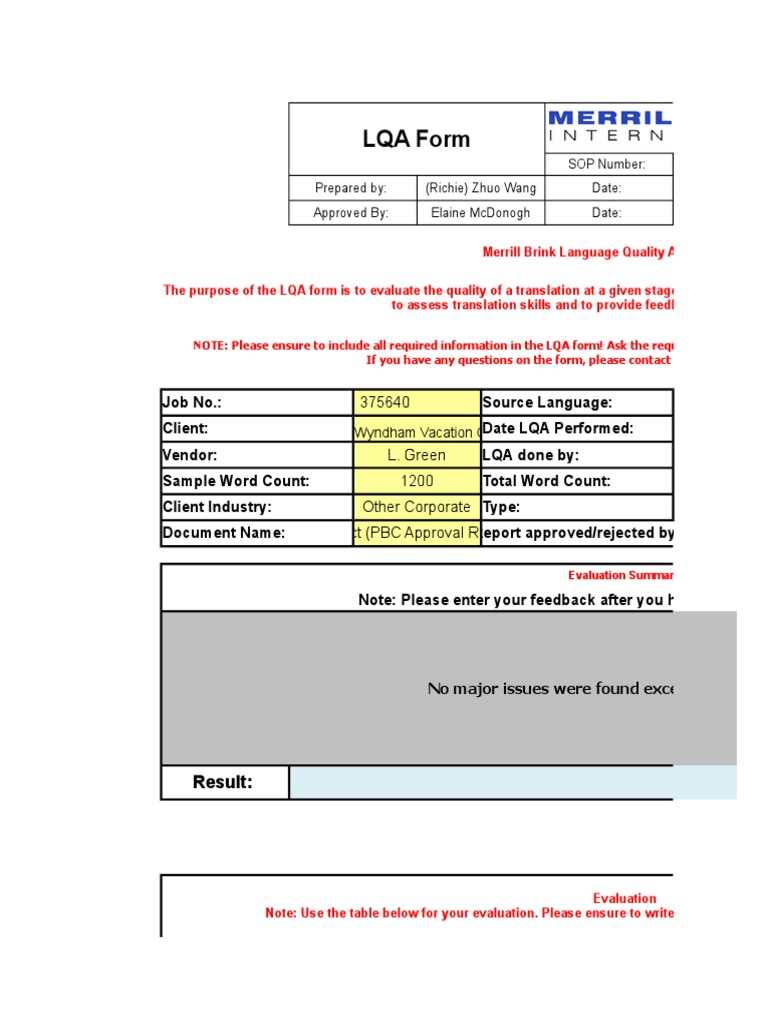 FRM0014 LQA Form - No Macros | PDF | Translations | Punctuation
