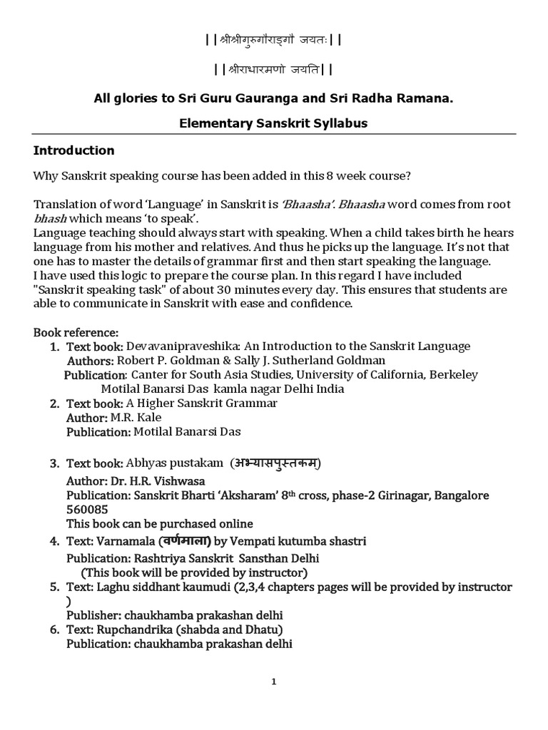 8 Weeks Sanskrit Syllabus With One Week Detailed Lesson Plan PDF | PDF ...