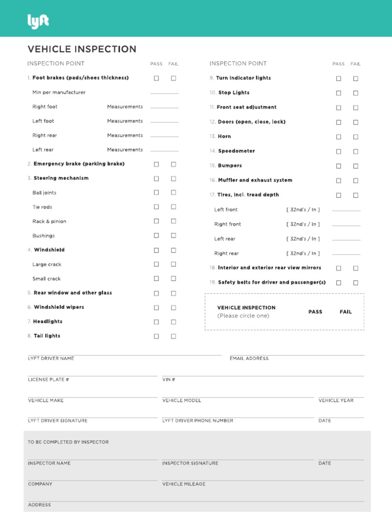 Lyft Inspection Form PDF | PDF