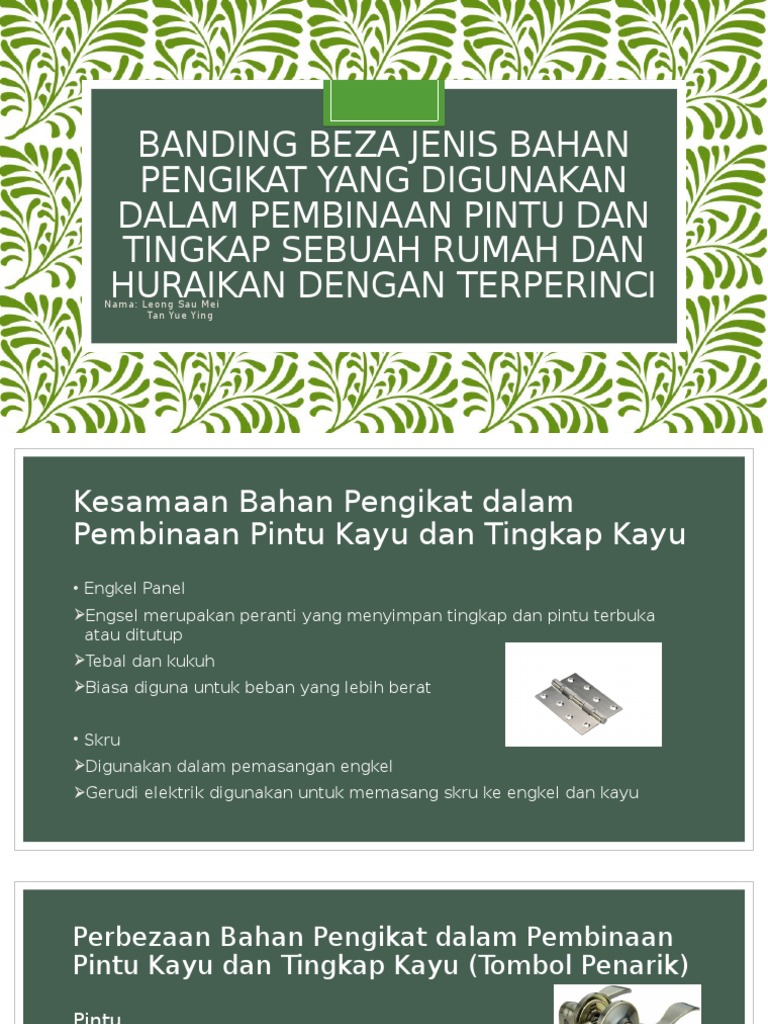 Banding Beza Jenis Bahan Pengikat Yang Digunakan Dalam Pembinaan Pintu ...
