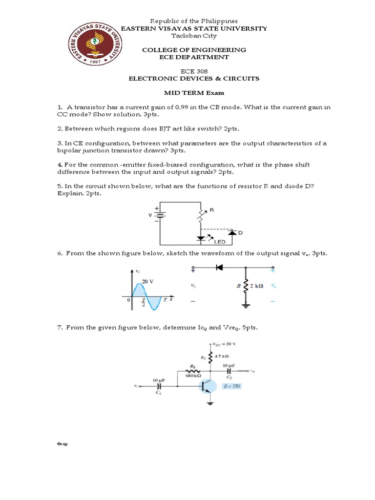 ECE 308 Exam | PDF | Science & Mathematics | Technology & Engineering