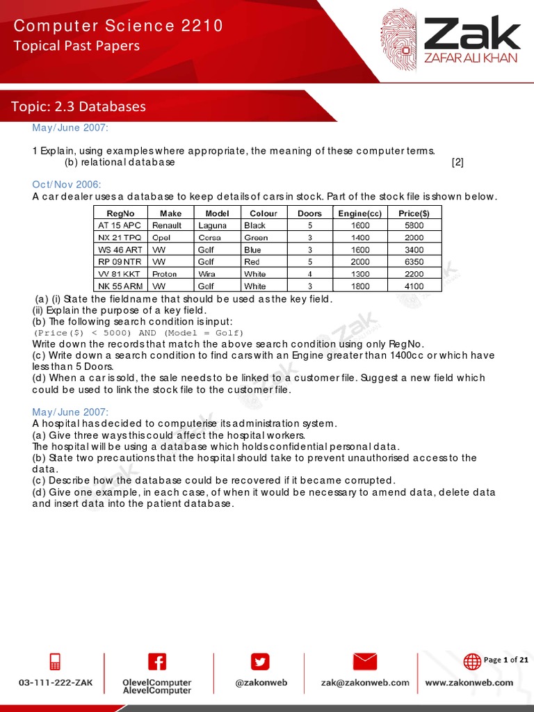 CS2210 Database Past Papers | PDF | Databases | Password