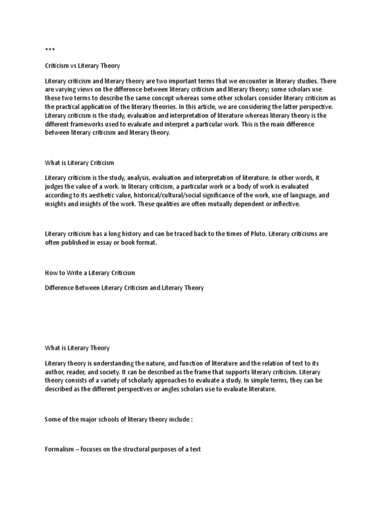 Literary Criticism vs. Theory Explained | PDF | Art Criticism ...