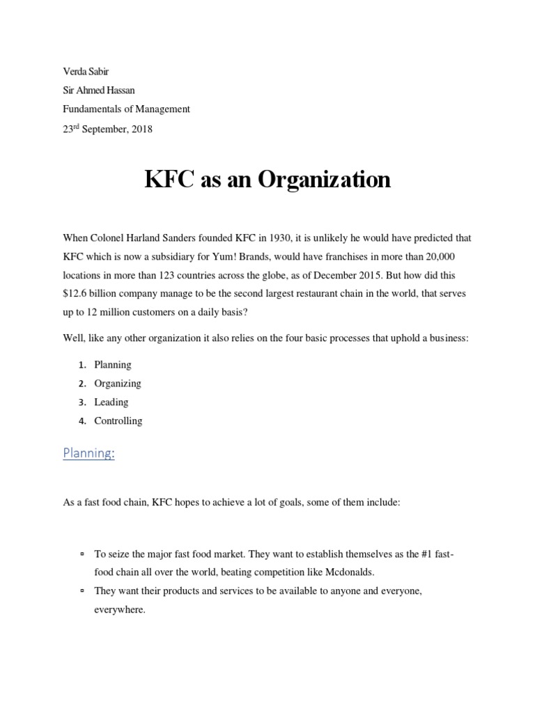 KFC As An Organization | PDF | Fast Food Restaurants | Business Economics