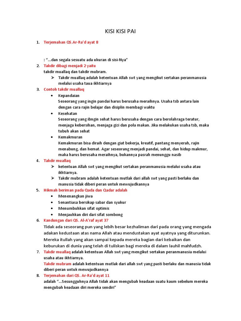 Kisi Kisi Pas Pai-1 | PDF