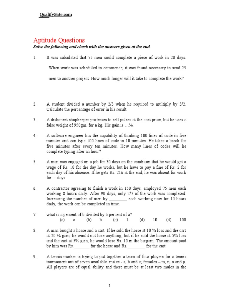 Aptitude Test Paper Pdf Pdf Teaching Mathematics