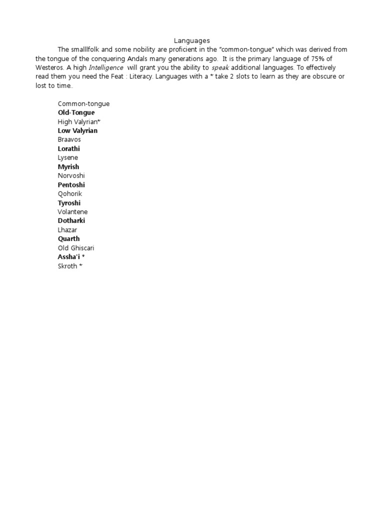 Intelligence Speak: Old-Tongue Low Valyrian Lorathi Myrish Pentoshi ...