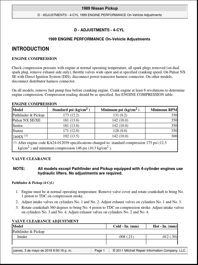 1989 Engine Performance On-Vehicle Adjustments | PDF | Throttle | Ignition System