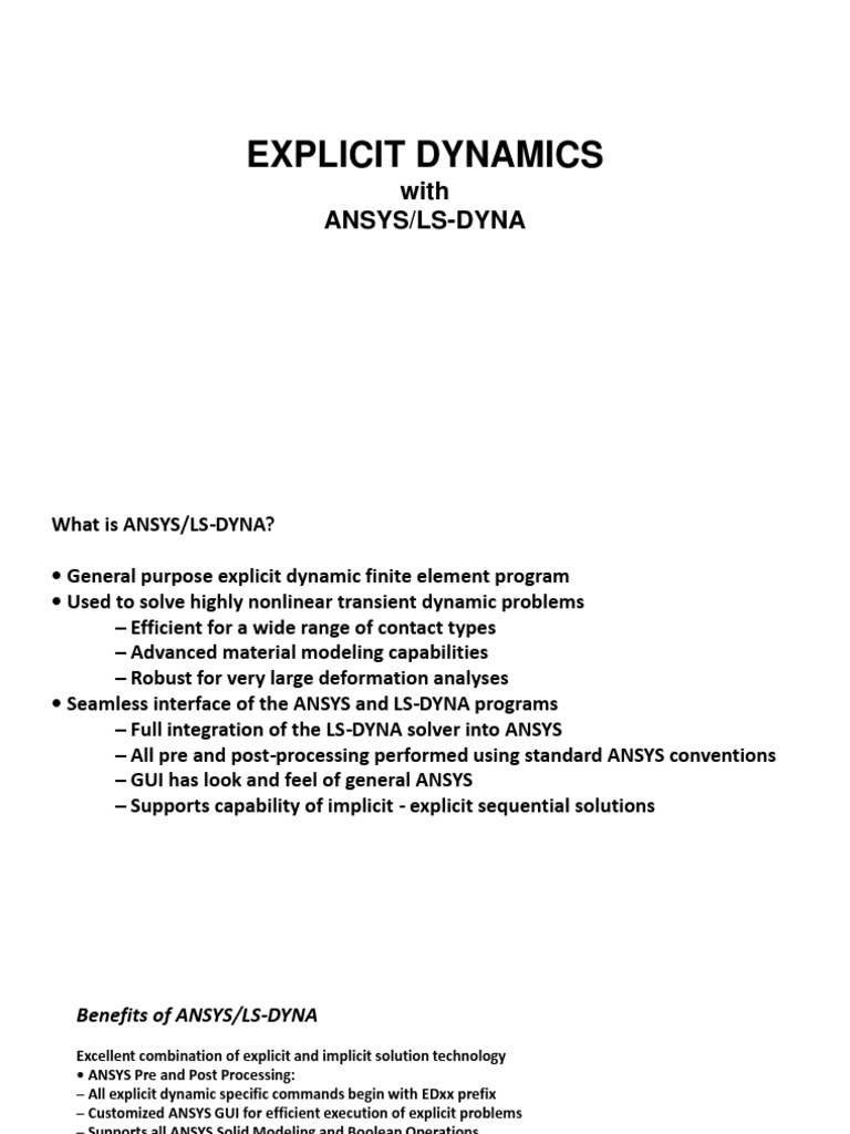 ANSYS/LS-DYNA Explicit Dynamics Solver Guide | PDF | Nonlinear System | Physics