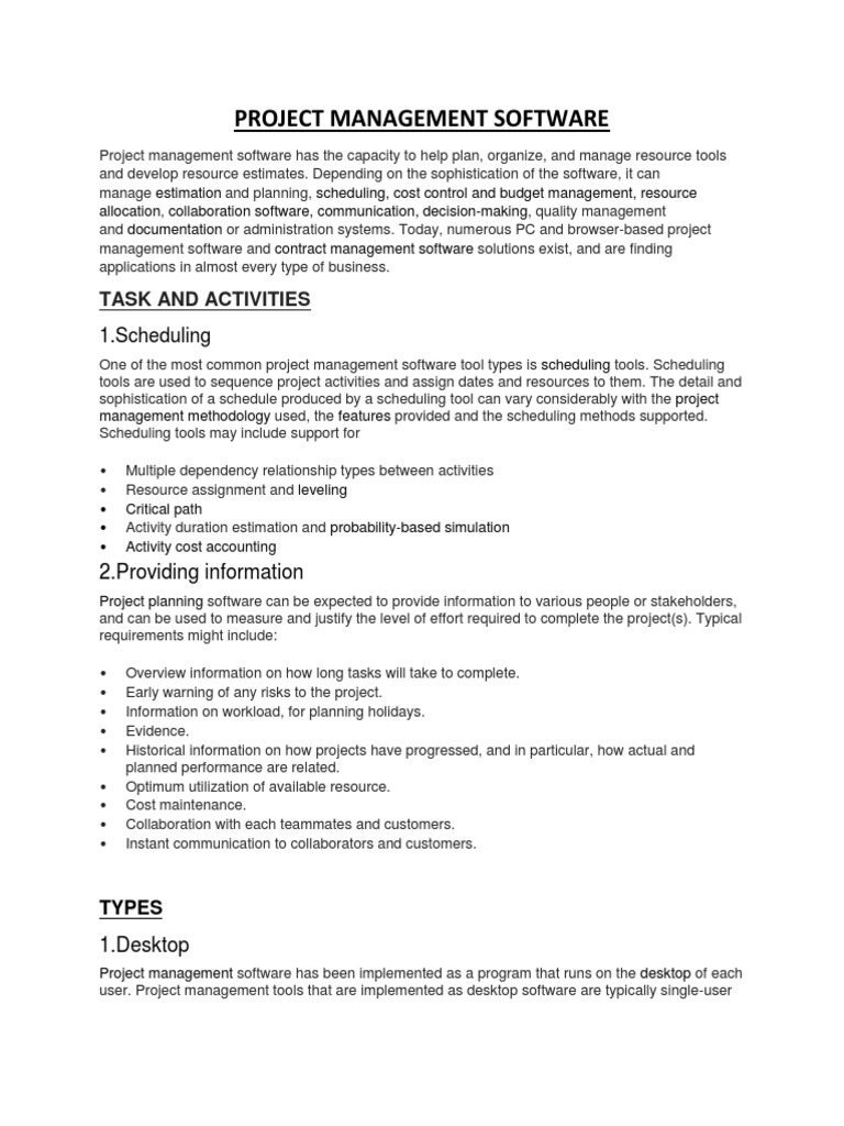 Project Management Software: Task and Activities | PDF | Computing ...