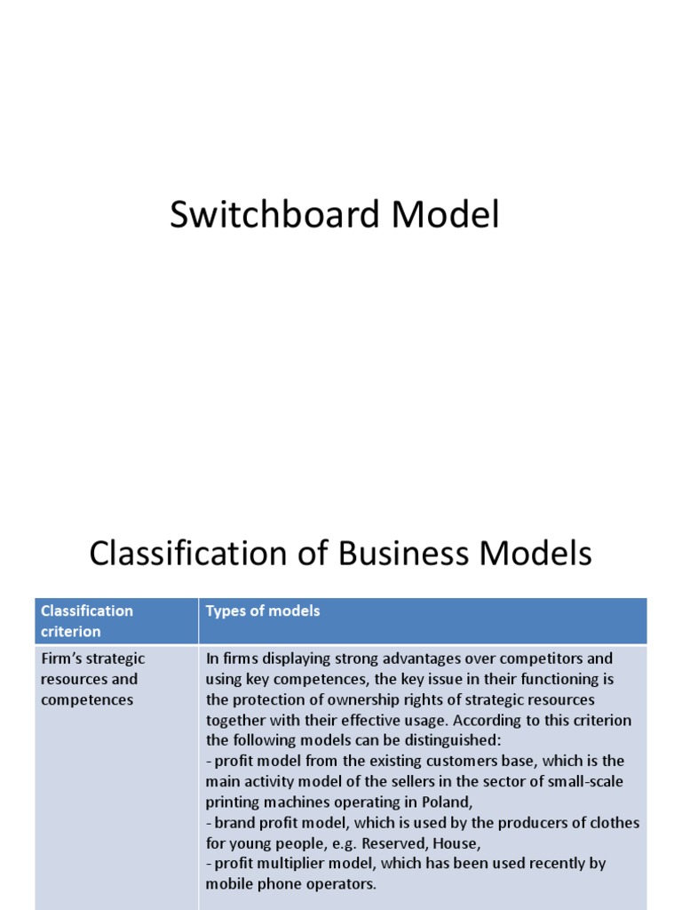 Switchboard Model | PDF | Business Model | Profit (Economics)