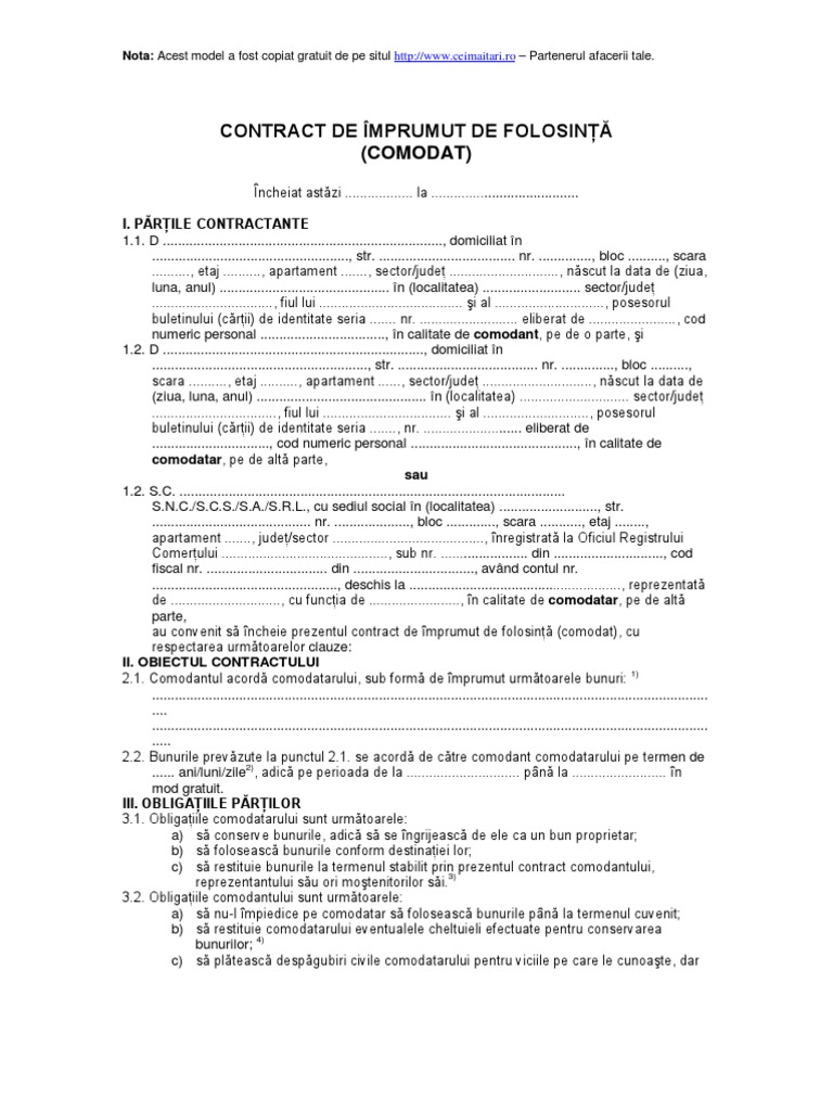 Contract De Imprumut