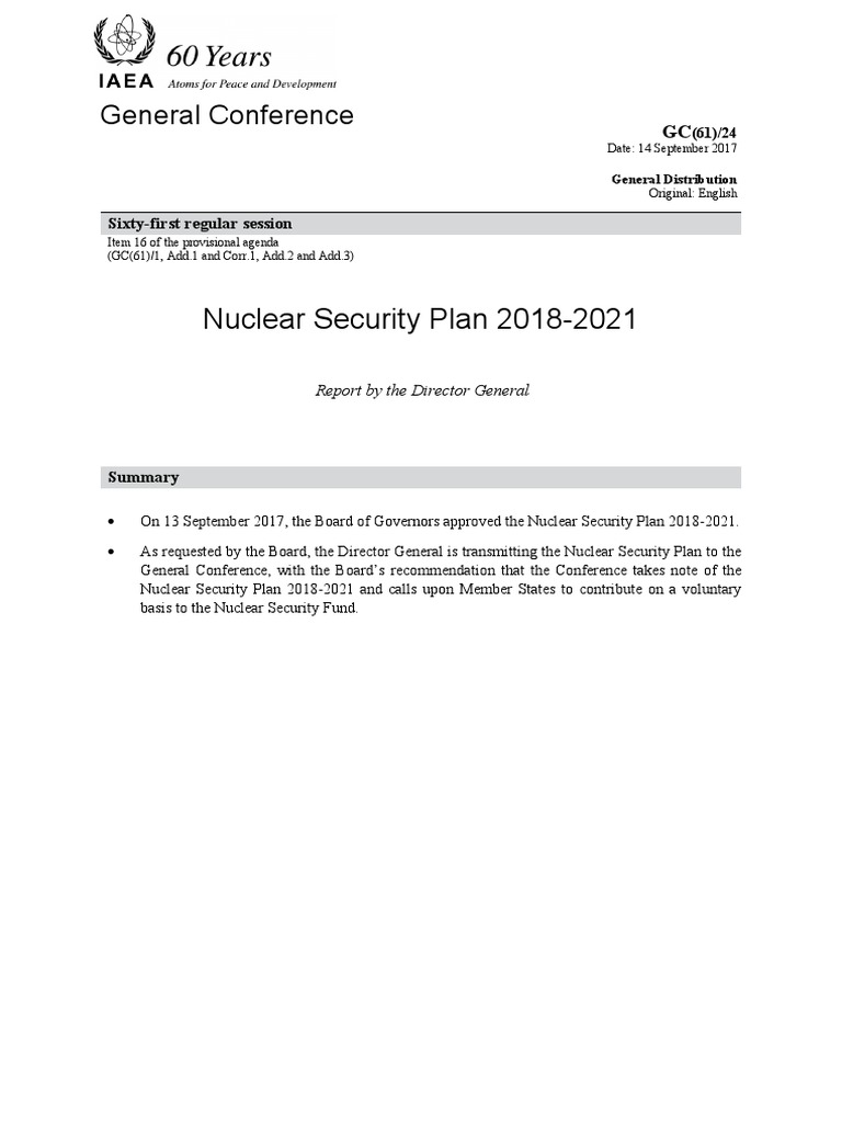 Nuclear Security Plan 2018-2021: General Conference | PDF | Nuclear ...