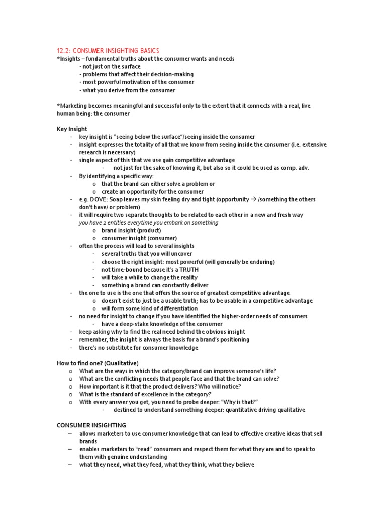 12.2: Consumer Insighting Basics: Key Insight | PDF | Insight | Brand