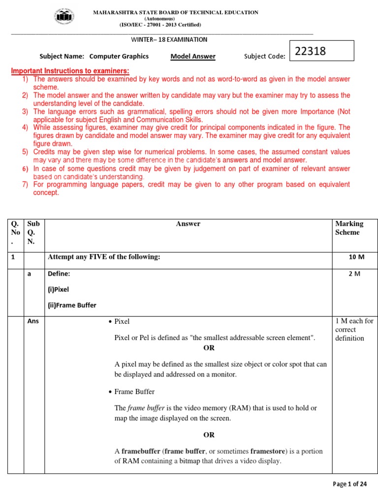 2018 Winter Model Answer Paper PDF | PDF | Computer Graphics | Graphics