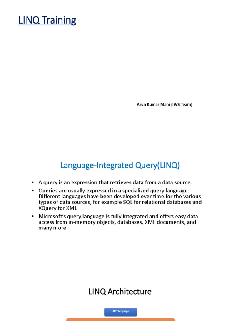 Language Integrated Query (LINQ) | PDF | Language Integrated Query | Computer Data