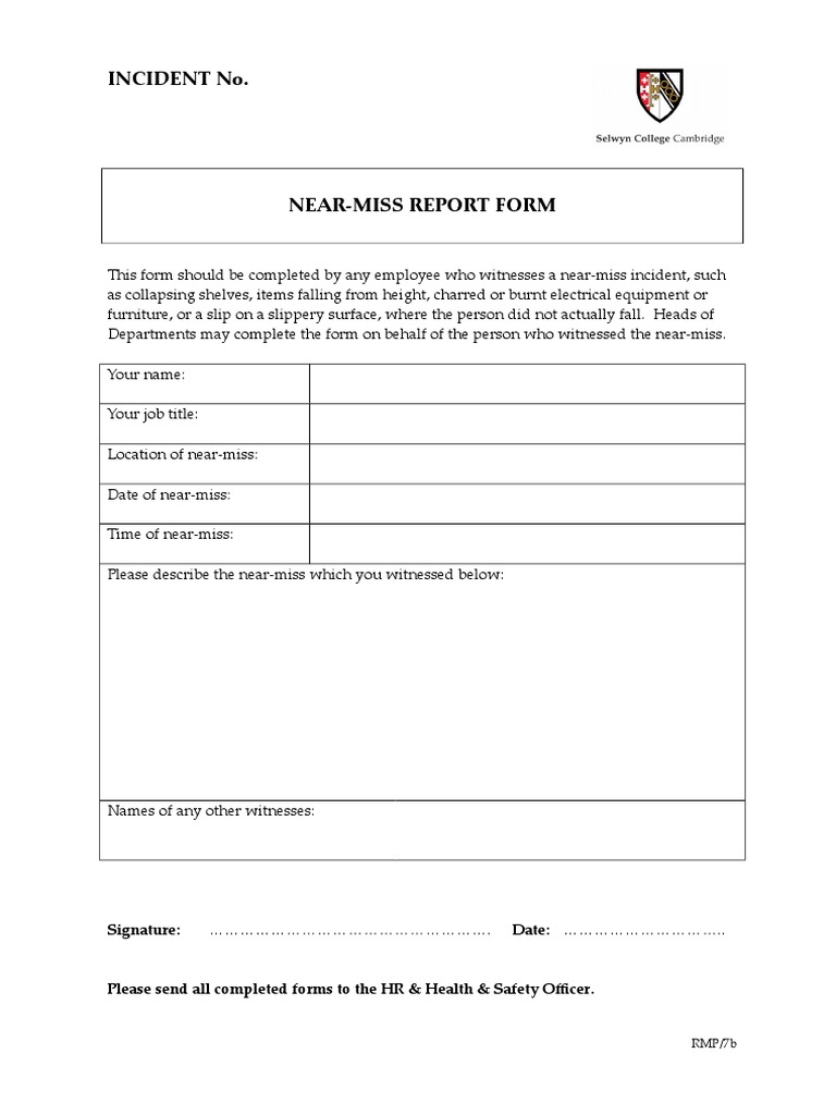 RMP 7c Near Miss Form Issue 1 | PDF