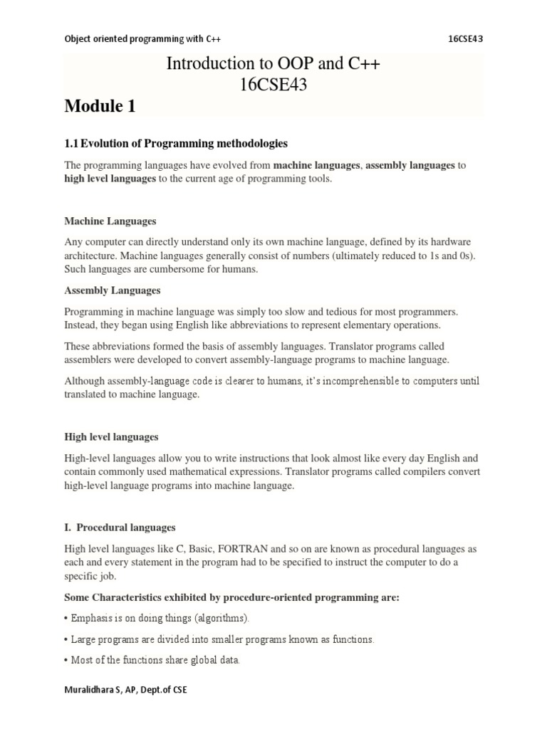 C++ Notes Module 1 | PDF | Object Oriented Programming | Method ...