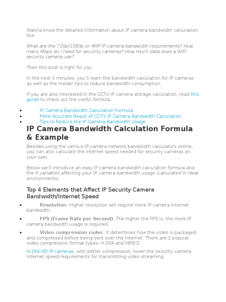 CCTV Band Width Calculation | PDF | Closed Circuit Television ...