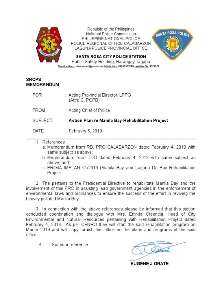 Action Plan Re Manila Bay Rehabilitation Project February 5, 2019 | PDF ...