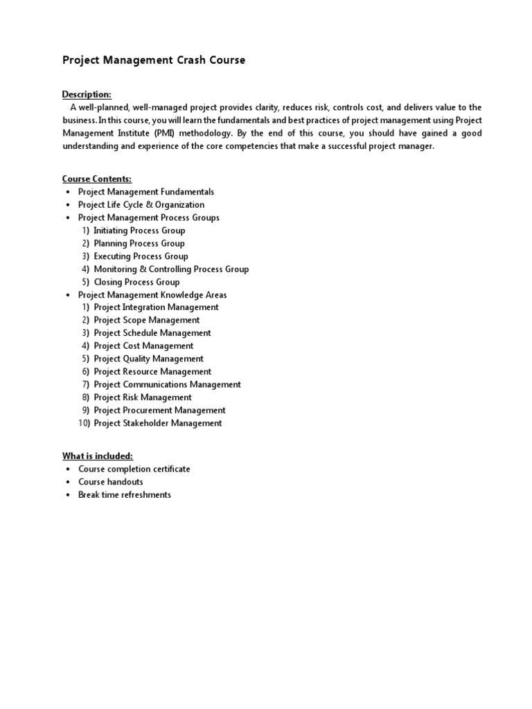 Project Management Crash Course Flyer | PDF