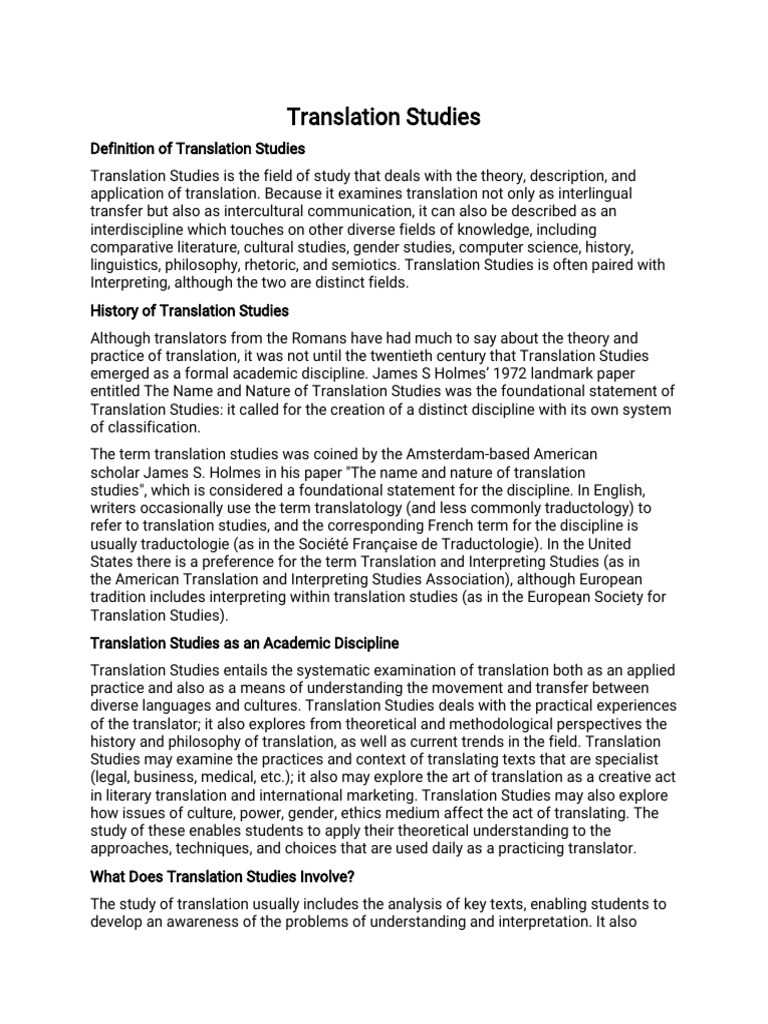 Overview of Translation Studies Field | PDF | Science & Mathematics