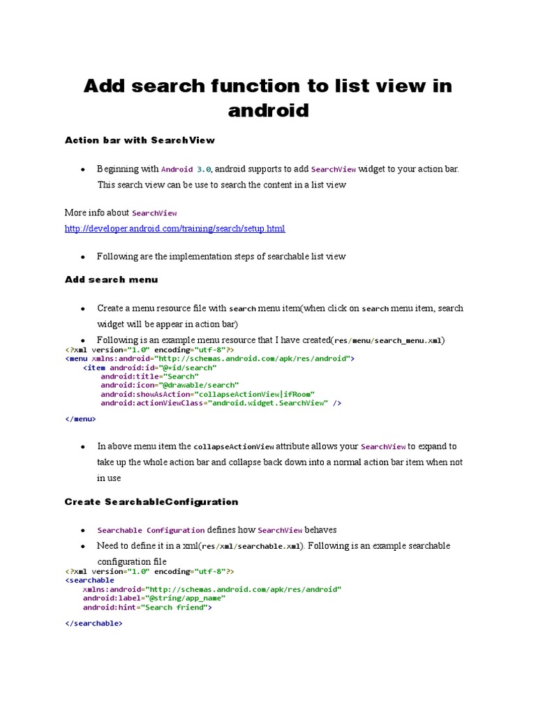 Android ListView Search Implementation | PDF | Android (Operating System) | Xml